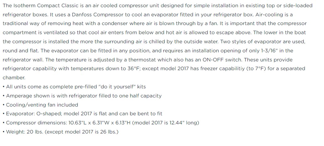 Isotherm Air Cooled Compact 2301 Refrigeration Unit - Fridge/Freezer ...
